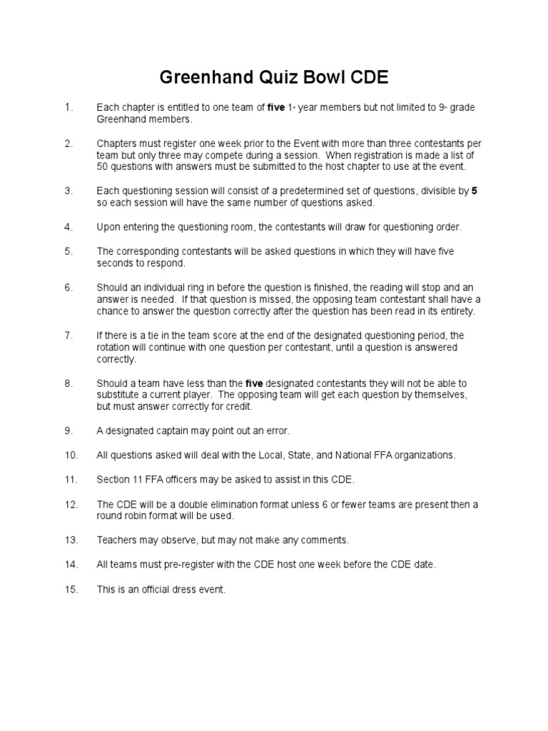 Greenhand Quiz Bowl Cde | PDF | Leisure | Sports