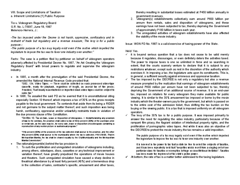 Tio v. Videogram Regulatory Board | PDF | Taxes | Common Law