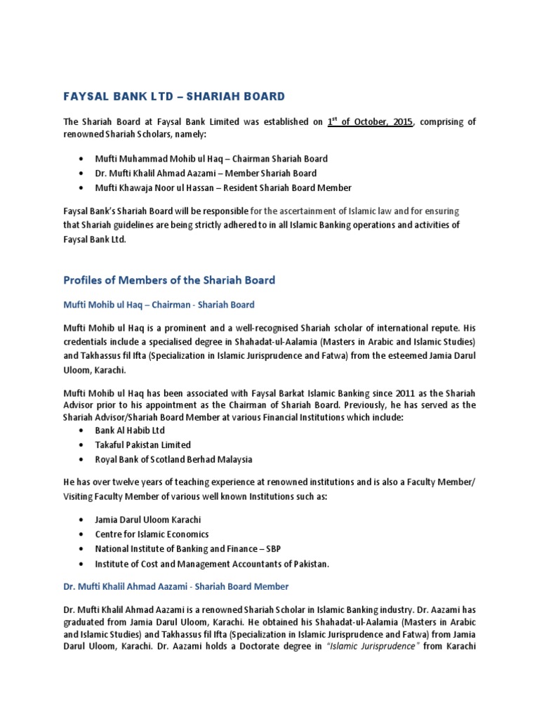Shariah Board Profile | PDF | Islamic Banking And Finance | Sharia