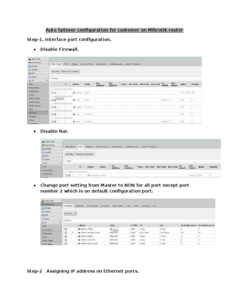 Auto Failover Configuration For Customer On Mikrotik Router | PDF | Ip Address | Network Switch