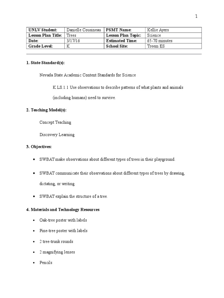 K - Science Lesson Plan - Trees | PDF | Trees | Lesson Plan