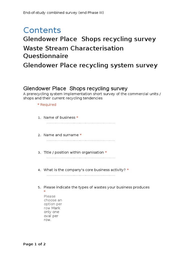 Glendower Place Shops Recycling Survey Waste Stream Characterisation ...