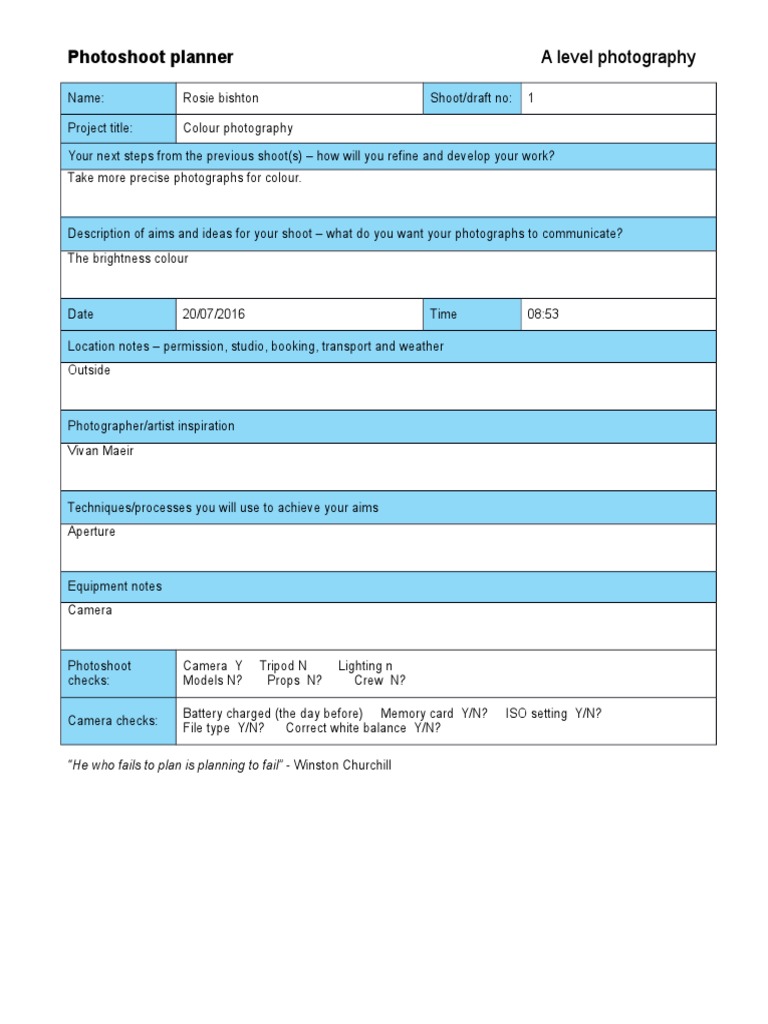 Color Photography Shoot Plan | PDF