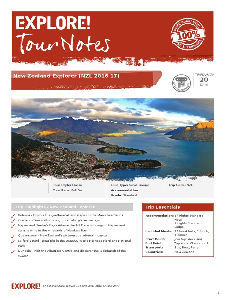 Trip Highlights - New Zealand Explorer | PDF | Travel Visa | Nature