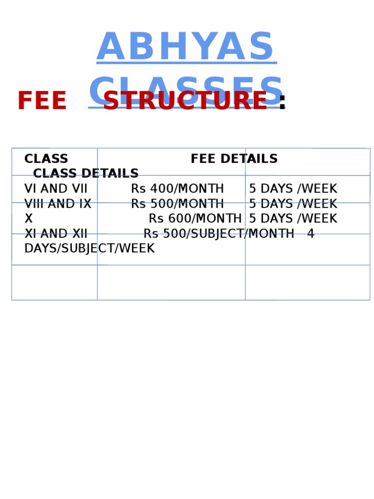 Abhyas Classes Fee Structure | PDF | Leisure | Sports