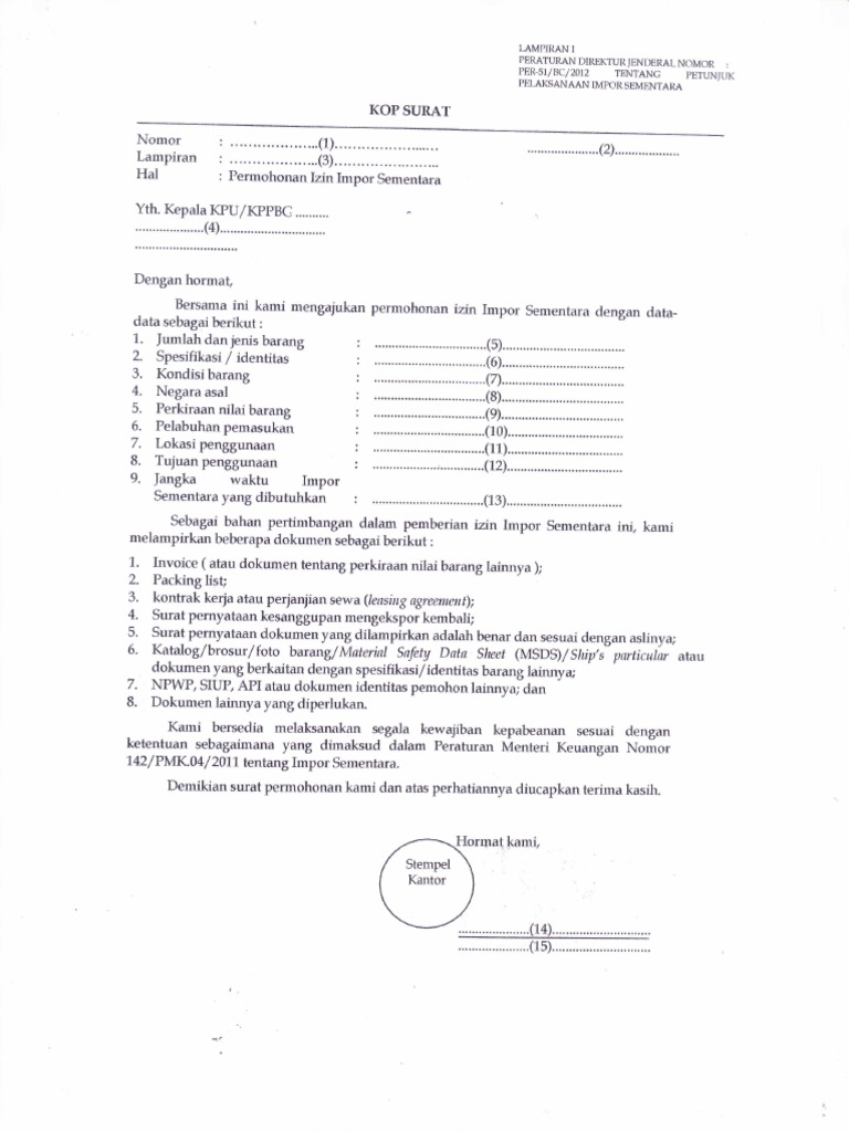 Surat Permohonan Izin Import Sementara | PDF