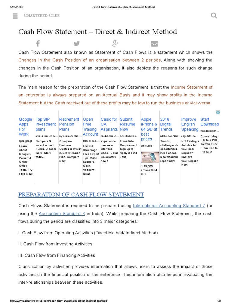 Cash Flow Statement - Direct & Indirect Method | PDF | Cash Flow ...