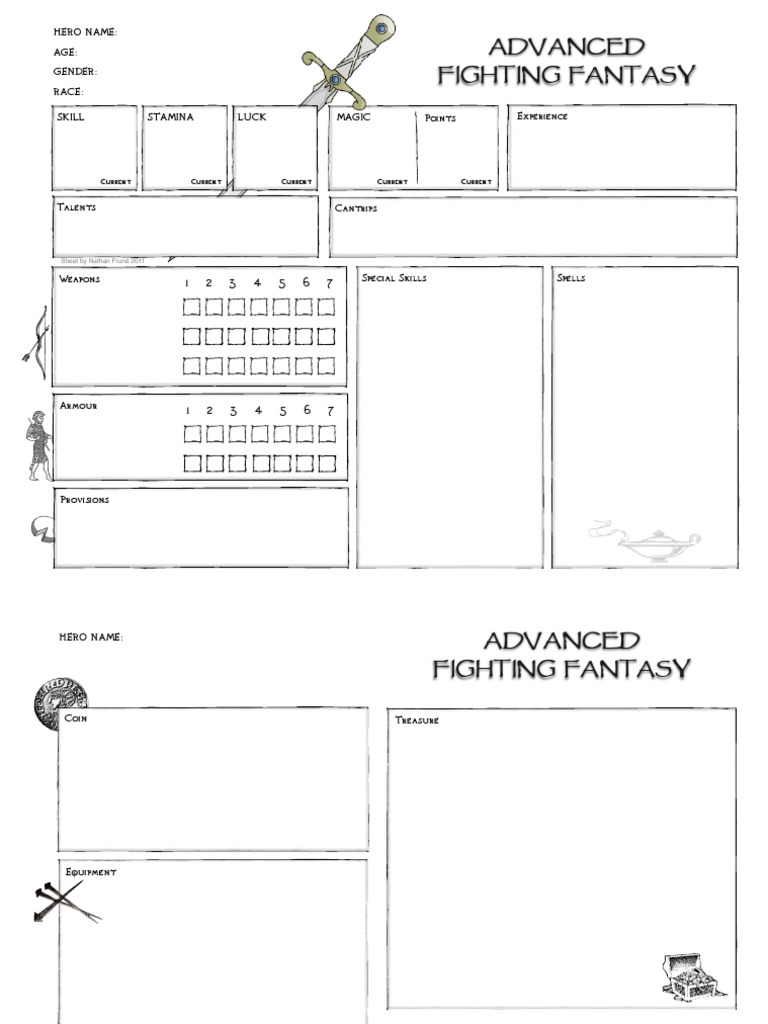 Advanced Fighting Fantasy Character Sheet