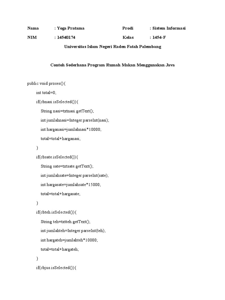 Contoh Sederhana Program Kasir Rumah Makan Menggunakan Java | PDF ...