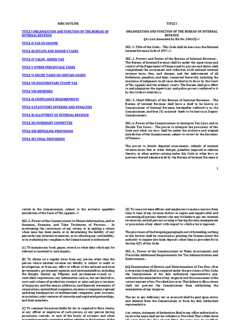 Nirc Codal Provisions | PDF | Internal Revenue Service | Taxes