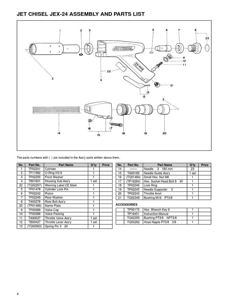 Jet Chisel Jex-24 Assembly and Parts List | PDF | Technology & Engineering