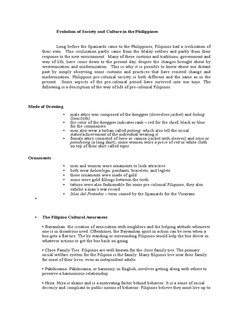 Evolution of Society and Culture in The Philippines | PDF | Society ...