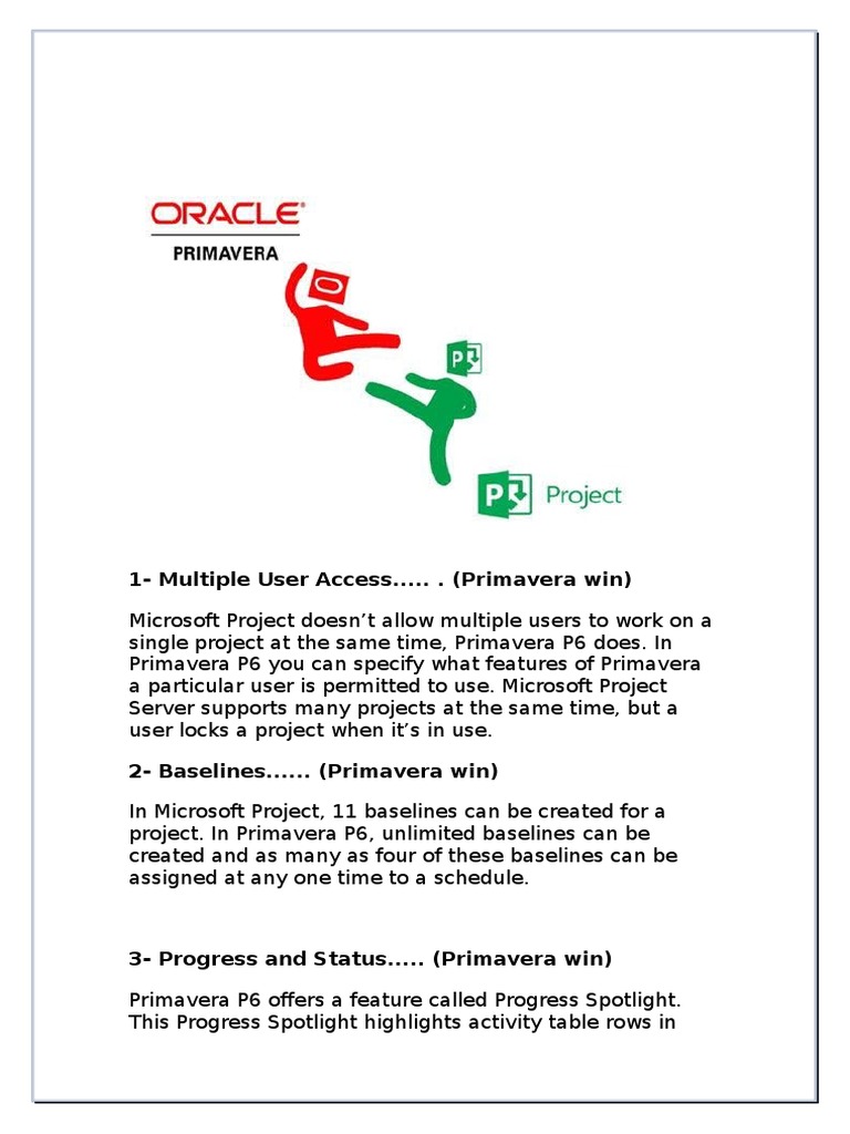 Primavera P6 vs Microsoft Project Comparison | PDF | Microsoft | Computing