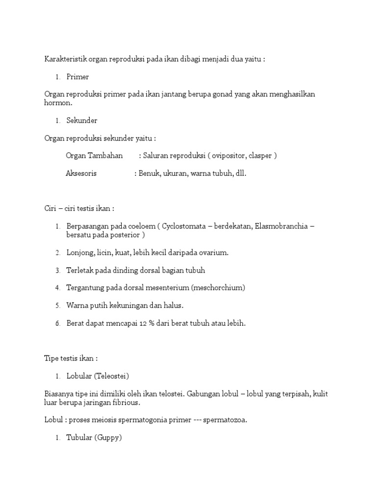 Karakteristik Organ Reproduksi Ikan | PDF