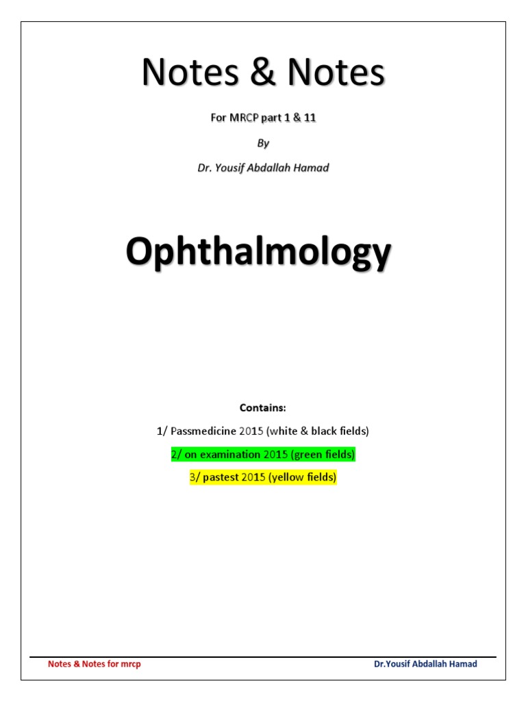 Notes _ Notes - Ophthalmology.pdf | Glaucoma | Cornea