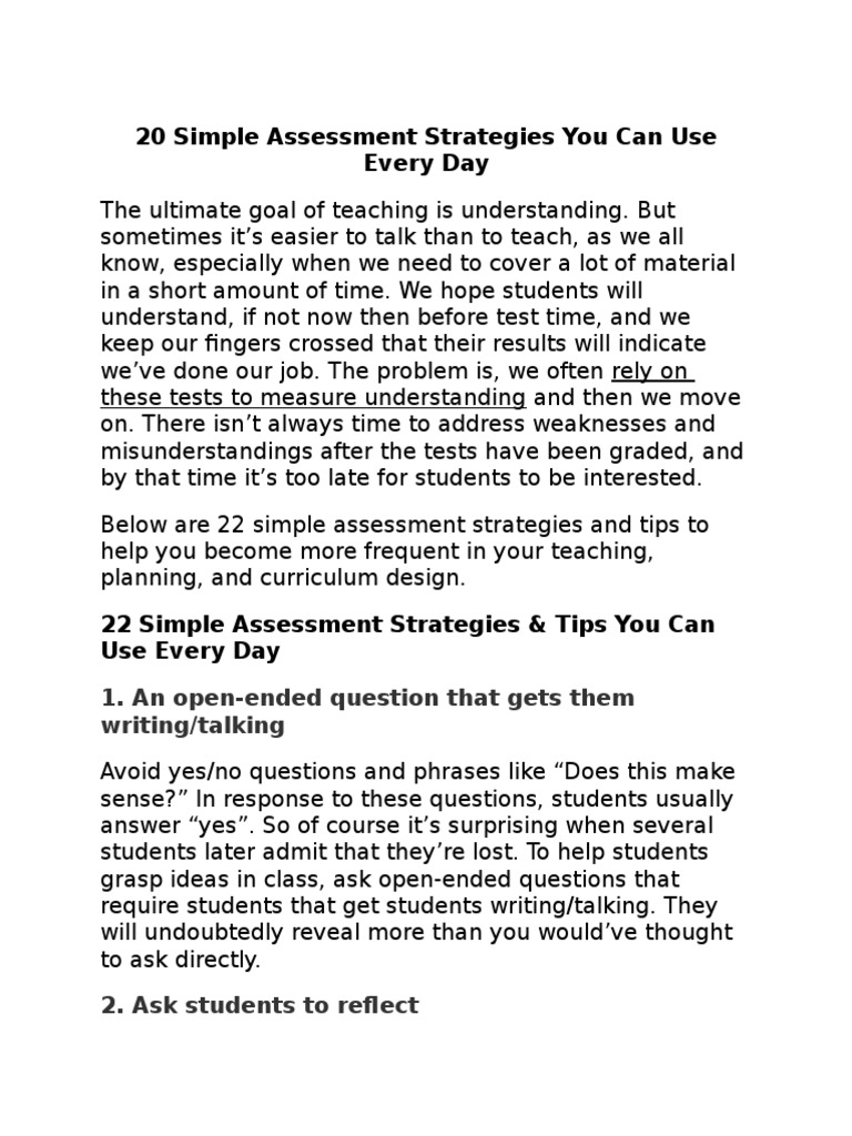 20 Simple Assessment Strategies You Can Use Every Day | PDF ...