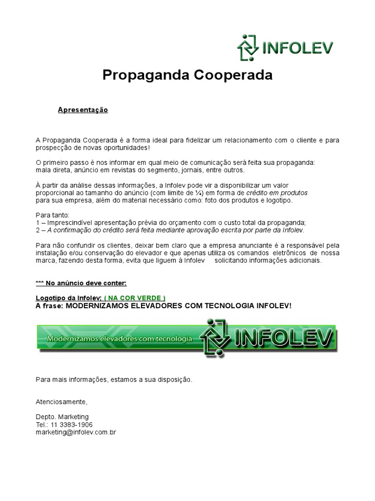 Carta Apresentação - Propaganda Cooperada | PDF