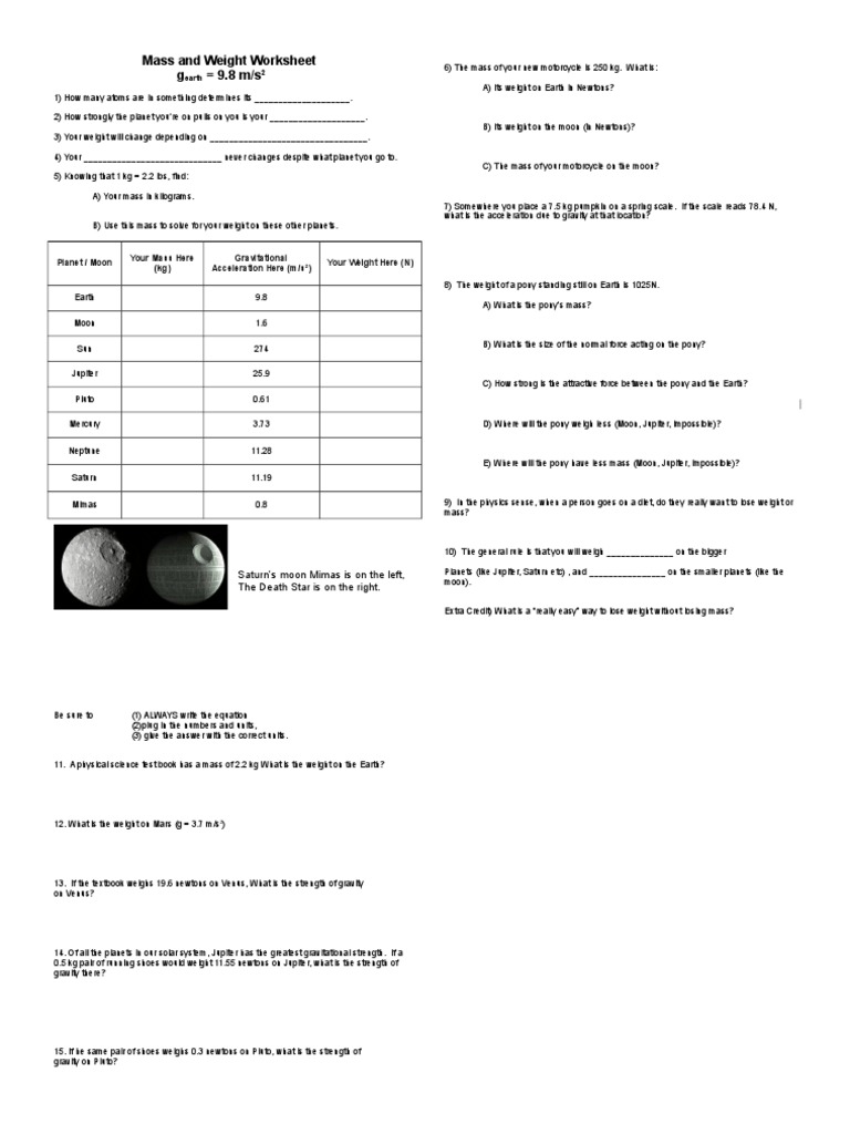 Gravity Worksheet | PDF