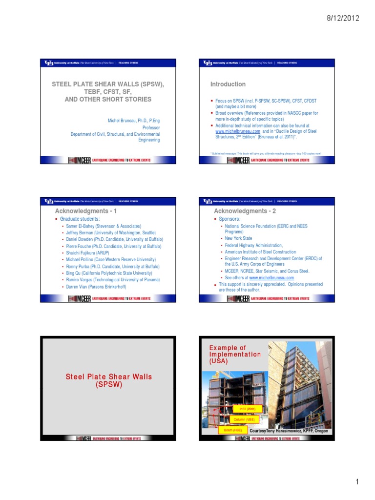 Steel Plate Shear Wall Design Michel Bruneau | PDF | Plasticity ...