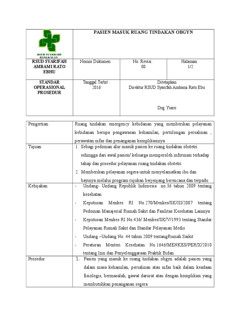 Sop Ruang Tindakan Obgyn | PDF