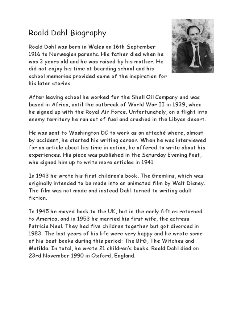 Roald Dahl Biography | PDF