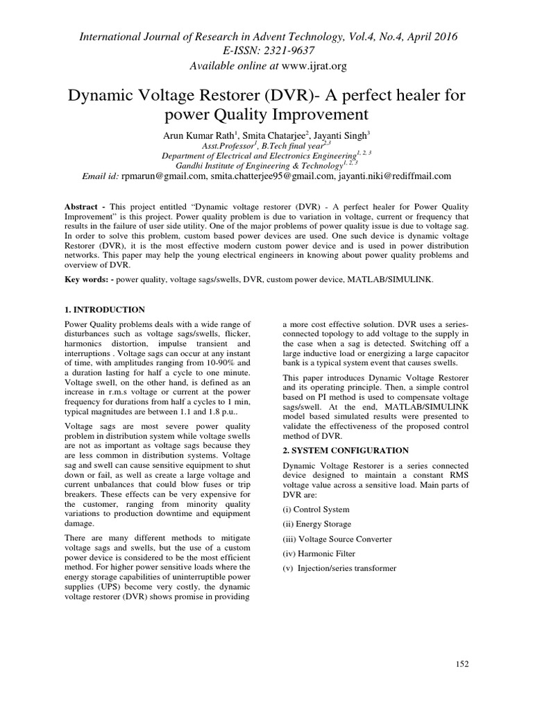 Dynamic Voltage Restorer (DVR) - A Perfect Healer For Power Quality ...