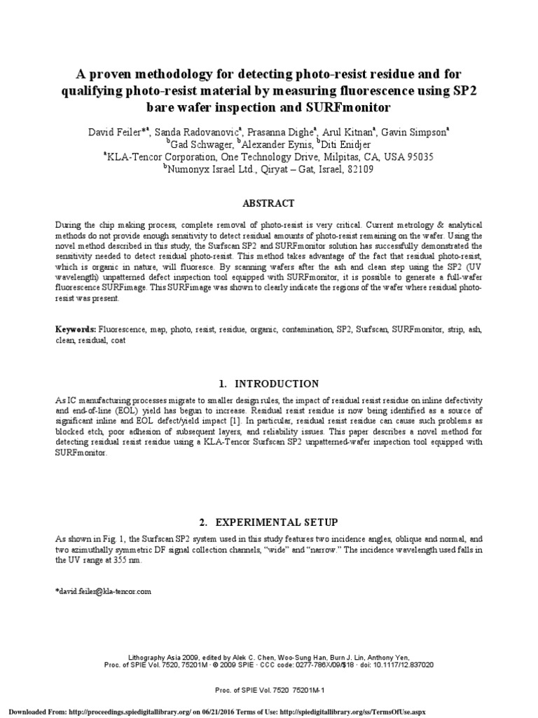 A Proven Methodology For Detecting Photo-Resist Residue and For ...