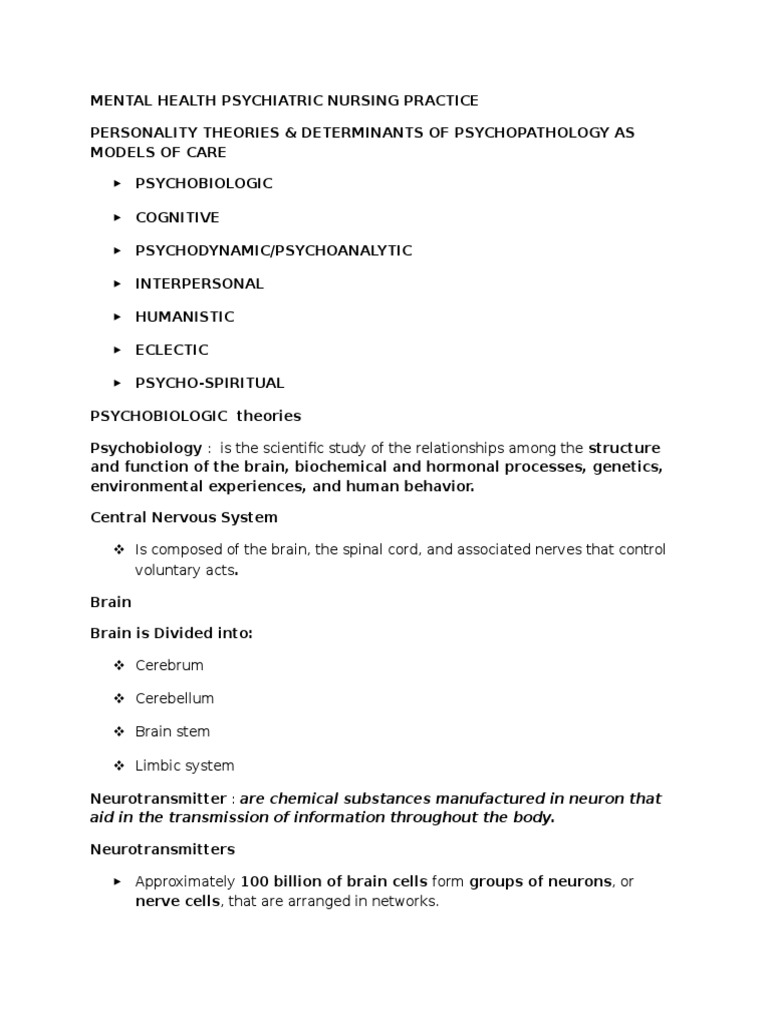 Psychiatric Nursing and Psychopathology | PDF | Neuron | Neurotransmitter