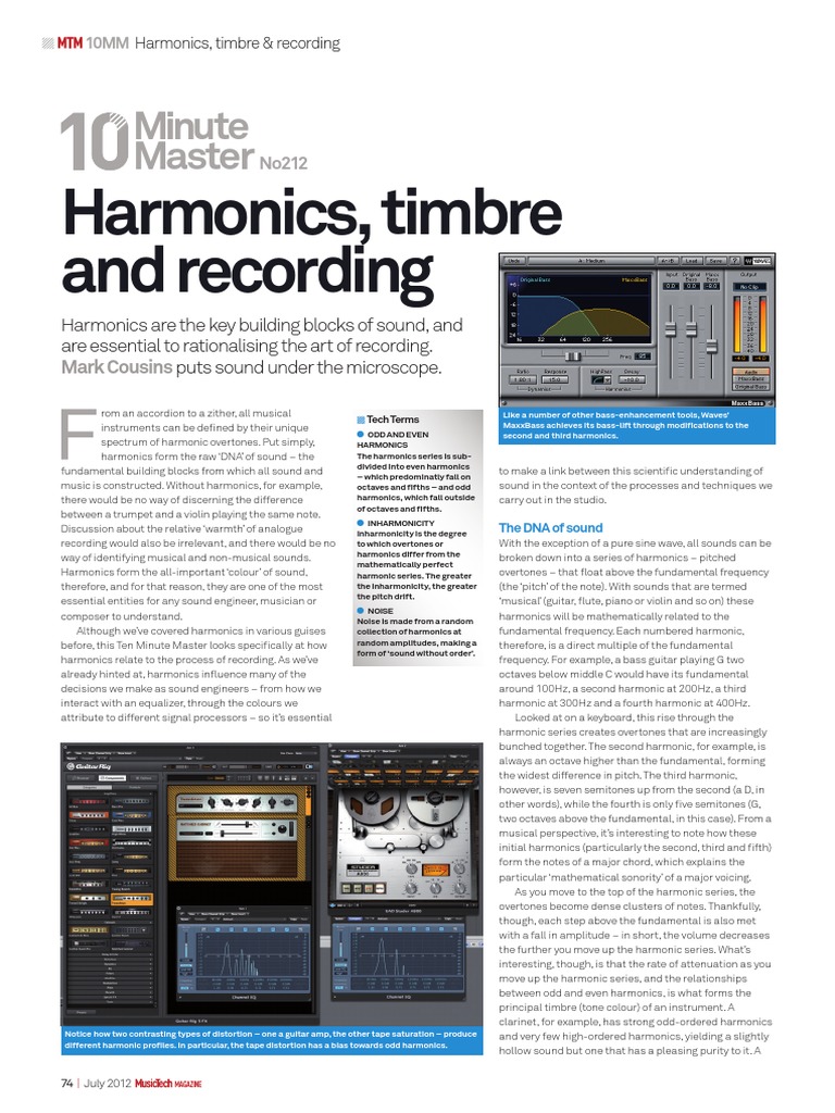 Harmonics, Timbre and Recording: Minute Master | PDF | Pitch (Music ...