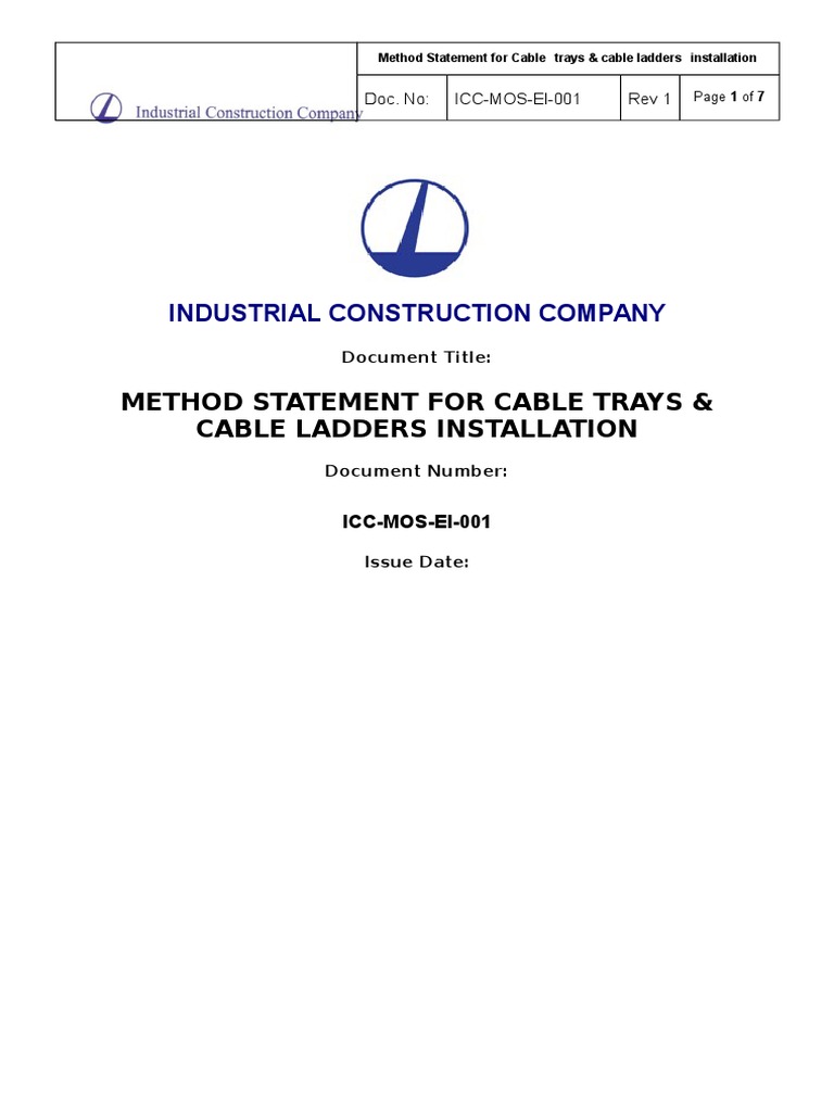 Method Statement For Cable Trays & Cable Ladders Installation | PDF ...