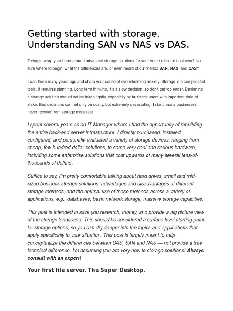 DAS vs SAN vs NAS: Storage Solutions Explained | PDF | Computer Network ...