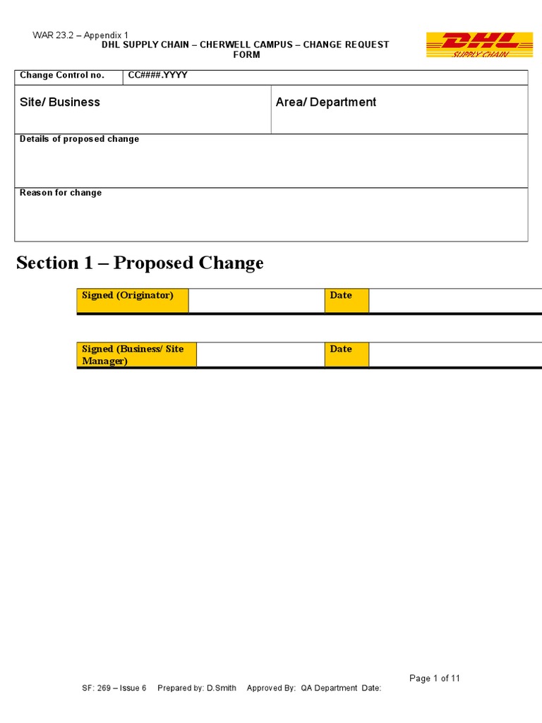 DHL Cherwell Campus Change Request Form | PDF | Business