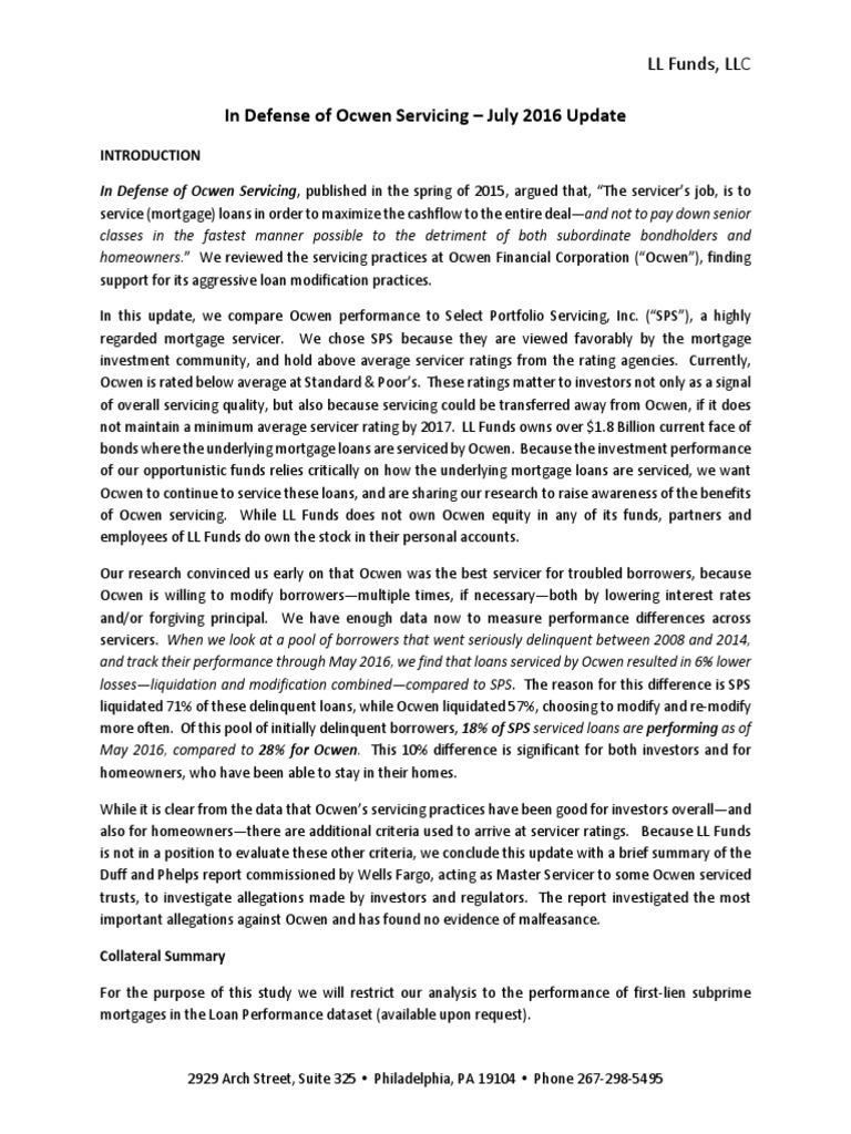 Update To Ocwen Paper | PDF | Ocwen | Mortgage Loan