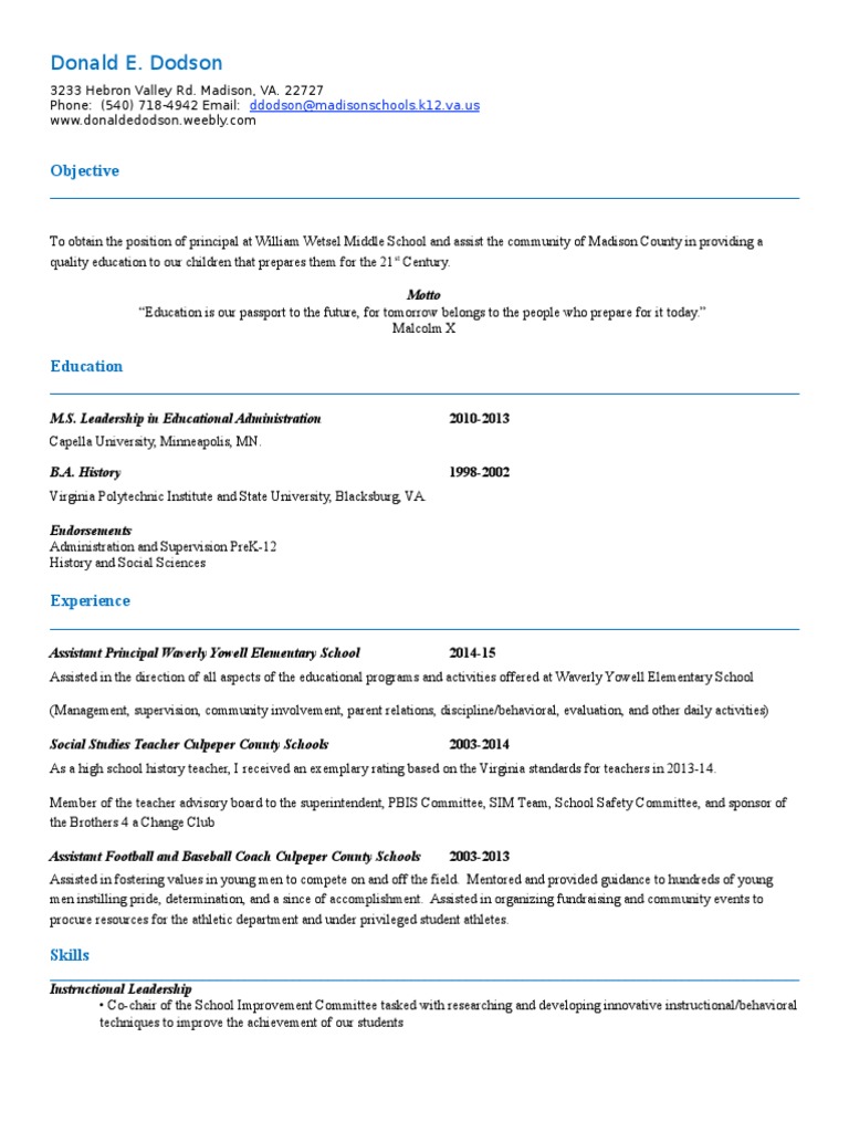 Donald e Dodson Resume 2014-15 | PDF | Teachers | Pedagogy