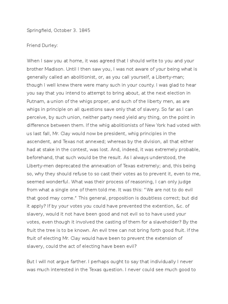 Letter To Williamson Durley | PDF | Whig Party (United States) | Slavery