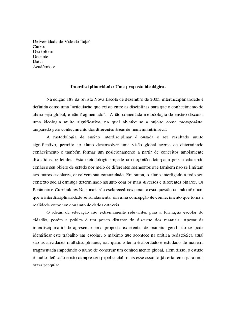 Position Paper - Modelo | Interdisciplinaridade | Ideologias