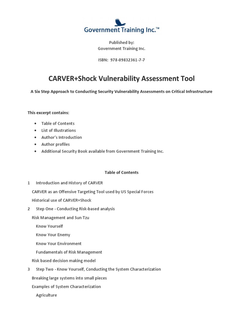 CARVER+Shock Vulnerability Assessment Tool | PDF | Vulnerability ...