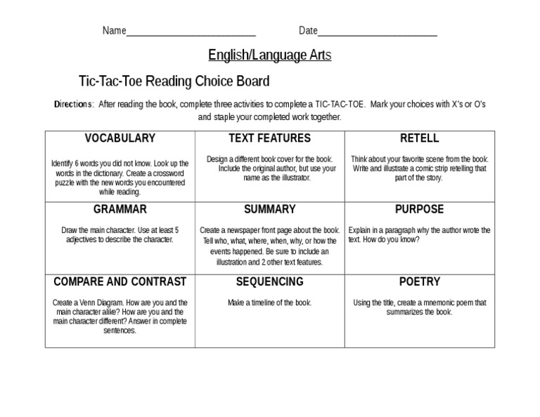 Tictactoe Choice Board Elar | PDF