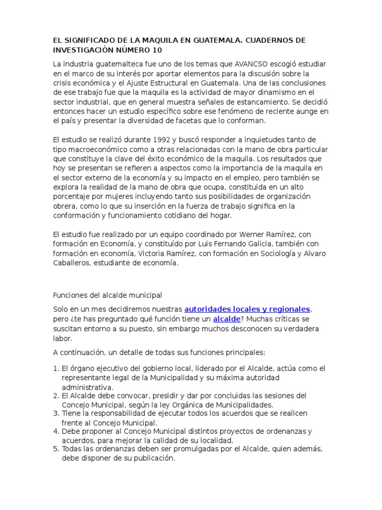 El Significado de La Maquila en Guatemala | PDF | aduana | Alcalde