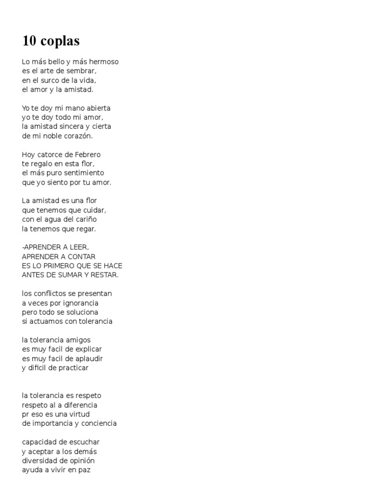 10 Coplas | PDF | Lectura (proceso) | Comprensión lectora