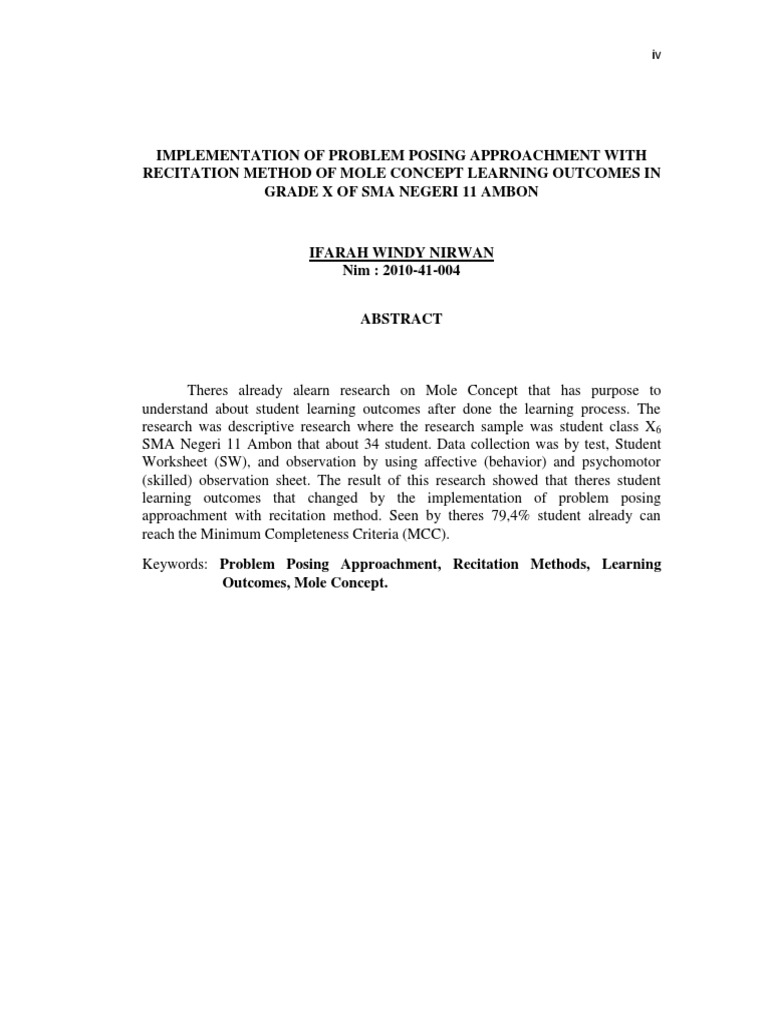Implementation of Problem Posing Approachment With Recitation Method of Mole Concept Learning ...