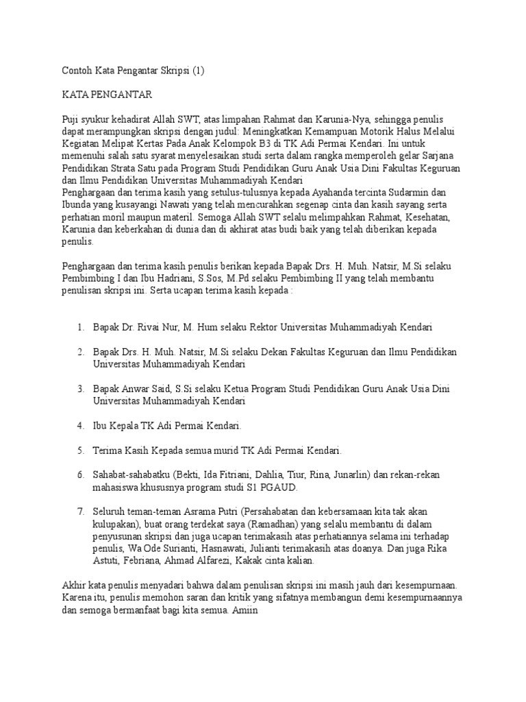 Contoh Kata Pengantar Skripsi Pdf