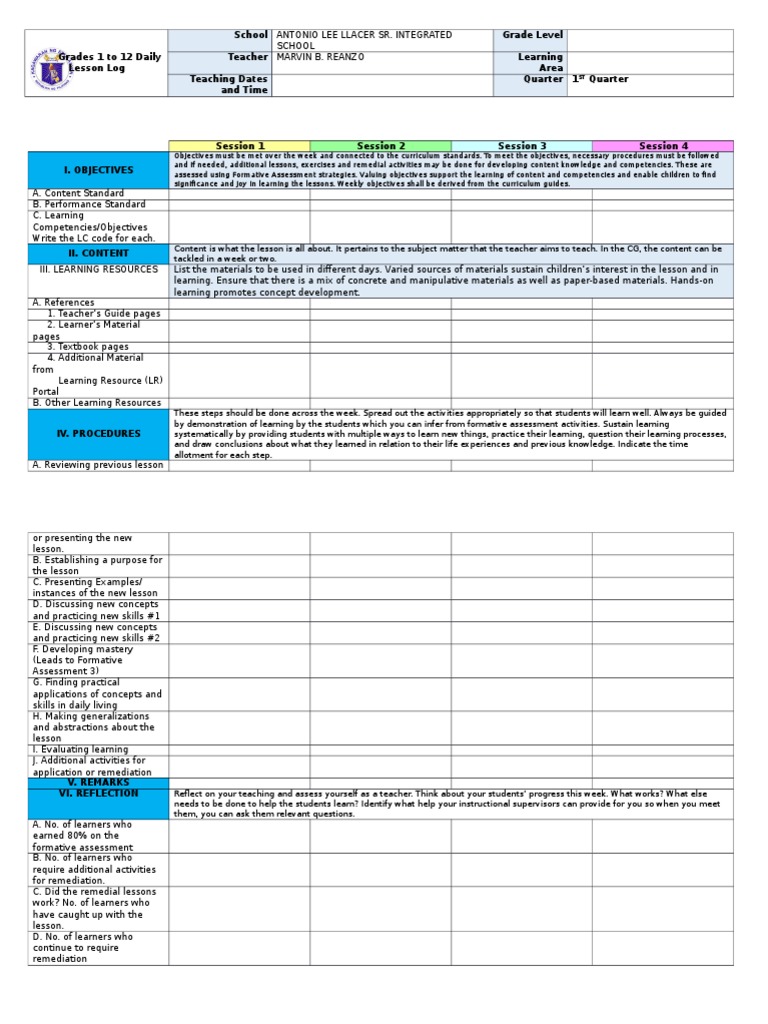 Grades 1 to 12 Daily Lesson Log.docx | Education Theory | Learning ... Grades 1 to 12 Daily Lesson Log.docx | Education Theory | Learning ...