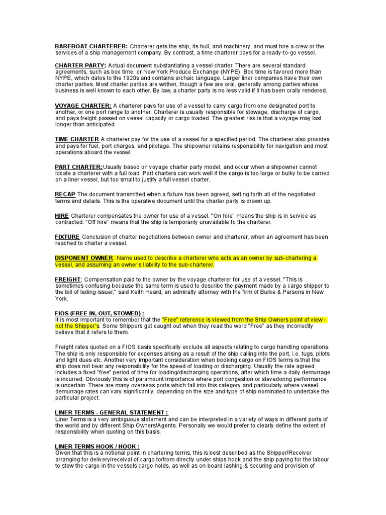 Chartering Terms | PDF | Industries | Water Transport