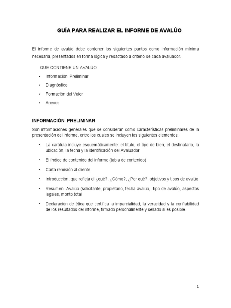 Guía para Informe de Avalúo | PDF | Propiedad | Valoración empresarial