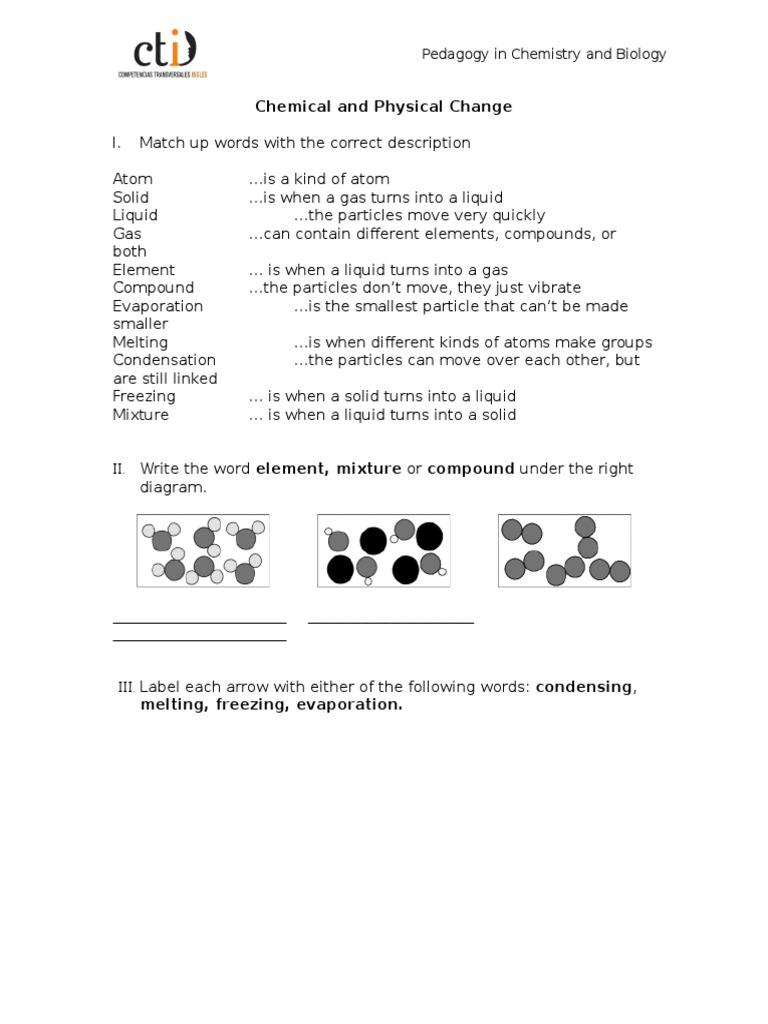 Physical and Chemical Change Worksheets (Mythbusters) | PDF