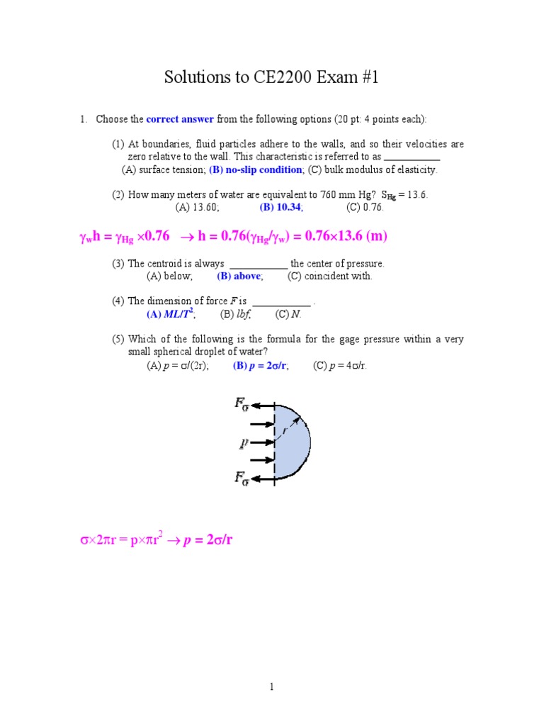CE 2200 Test 1 Solutions | Download Free PDF | Torque | Viscosity