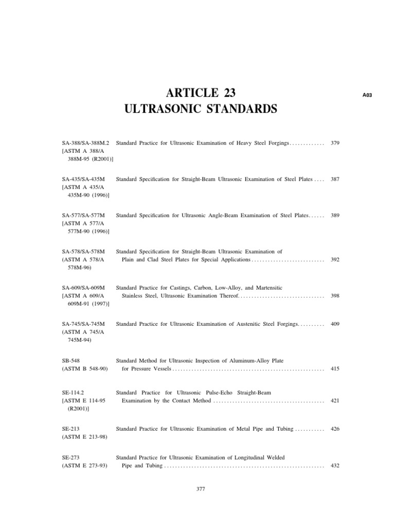 SA288 ARTICLE 23 Ultrasonic Standards | PDF | Ultrasound | Steel