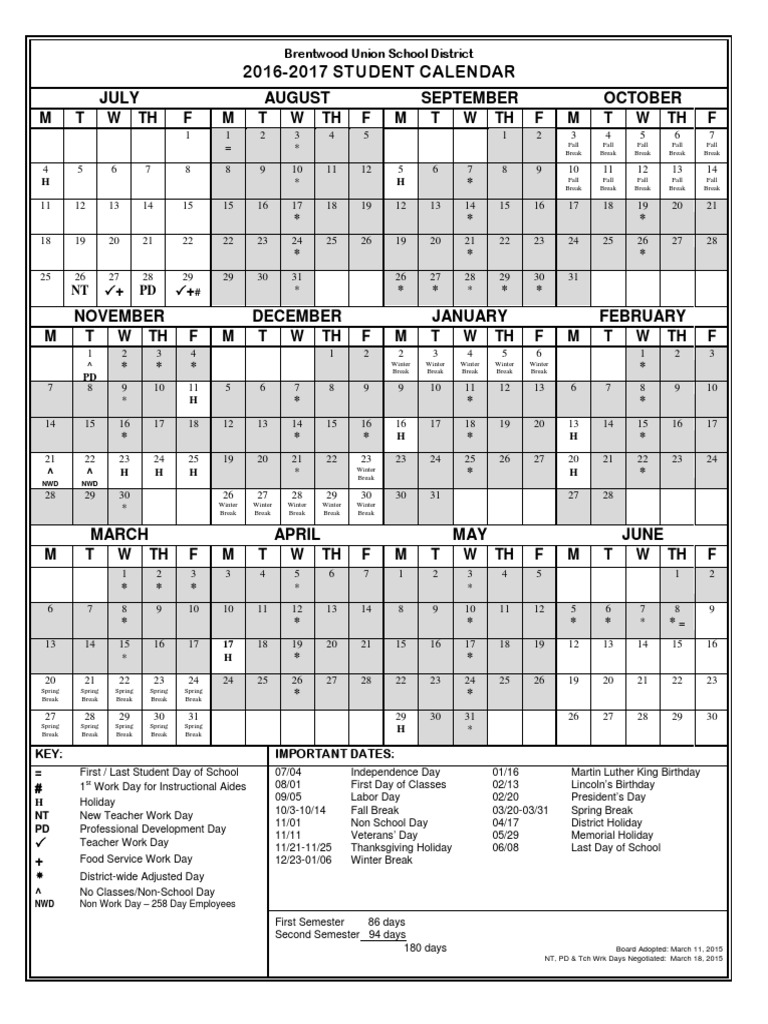 Student Calendar 2016-2017 | PDF | Holidays | Observances