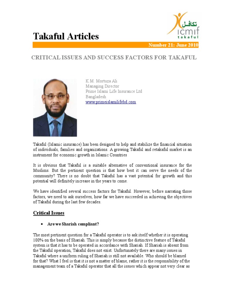 Critical Issues and Success Factors For Takaful | PDF | Islamic Banking ...